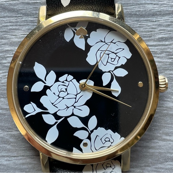kate spade | Accessories | Kate Spade 38mm Metro Black Floral Leather ...